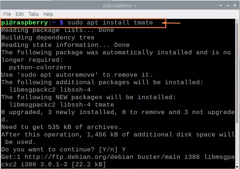 Hoe om Raspberry Pi Terminal deur tmate te deel 10118_2