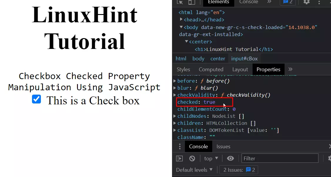 JavaScript sarrerako kontrol-laukia markatuta dago Propietate | Adibideekin azalduta 10225_3