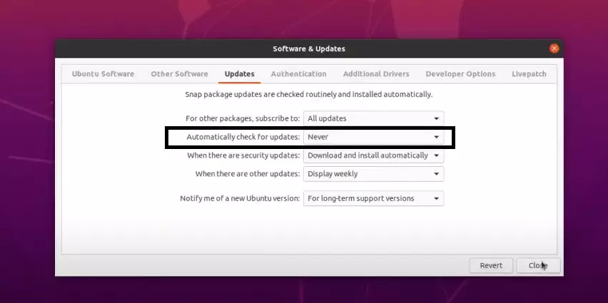 Aktiveer Deaktiveer onbewaakte opgraderings in Ubuntu 10337_7