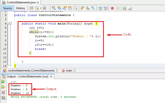 Wéi benotzen ech Break and Continue Statement a Loops am Java 10403_1