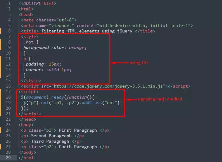 Mokhoa oa ho Sefa HTML Elements ho JQuery 10580_12