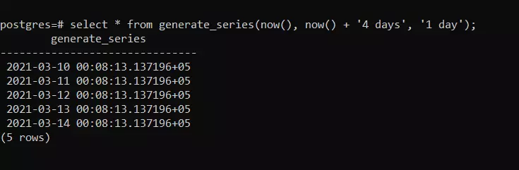 Postgresql Generate_Series για να δημιουργήσετε μια σειρά ημερομηνιών 10689_3