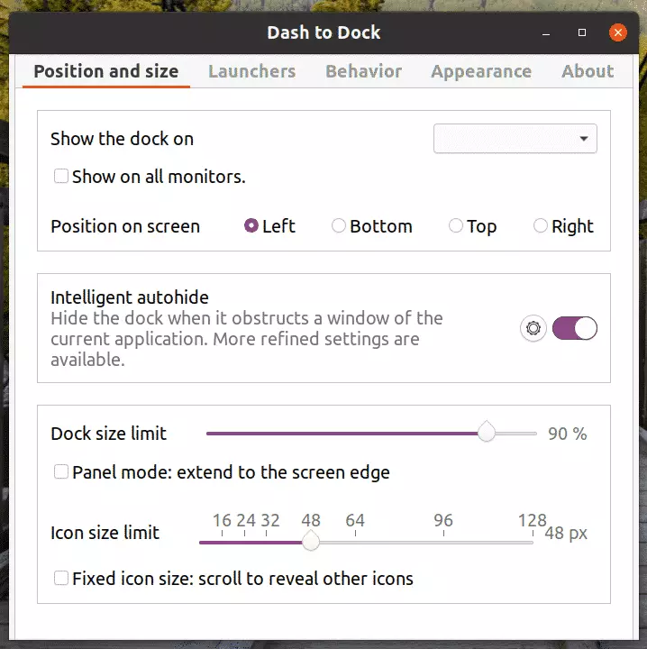 Sådan får du vist og ændre avancerede indstillinger for standard Ubuntu Dock 10841_3