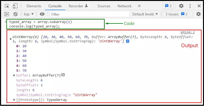 JavaScript TypedArray subarray() Yöntem 11210_2