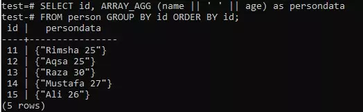 Kuidas kasutada PostgreSQL ARRAY_AGG funktsiooni? 11230_5