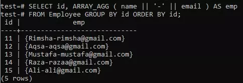 Yuav Siv PostgreSQL ARRAY_AGG Function li cas? 11230_7