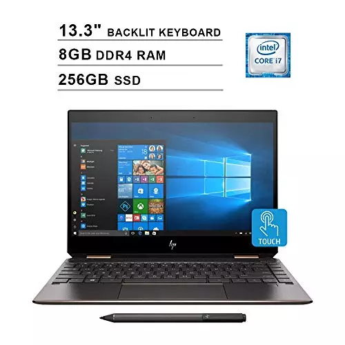 2020 HP Nyeste Spectre x360 13,3 tommer FHD Touchscreen 2-i-1 bærbar (Intel Core i7-8565U 4,60 GHz, 8 GB DDR4 RAM, 256 GB PCIe SSD, Bluetooth, baggrundsbelyst tastatur, Bang & Olufsen, Windows 10) (sølv)