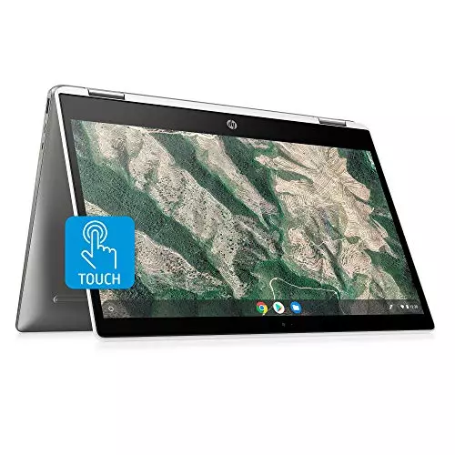 HP Chromebook x360 14-אינטש הד טאָוטשסקרעען לאַפּטאַפּ, Intel Celeron N4000, 4 GB RAM, 32 GB eMMC, Chrome (14b-ca0010nr, Ceramic White/Mineral Silver)