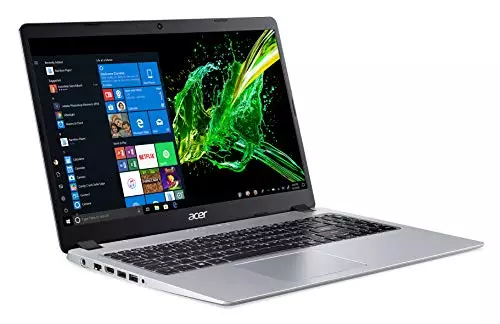 Laptop Acer Aspire 5 Slim, ecran IPS Full HD de 15,6 inchi, AMD Ryzen 3 3200U, grafică Vega 3, 4 GB DDR4, 128 GB SSD, tastatură iluminată din spate, Windows 10 în modul S, A515-43-R19L, argintiu