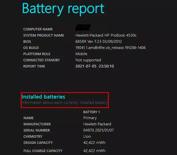 Giunsa pag-analisar ang kinabuhi sa baterya sa laptop 11297_3