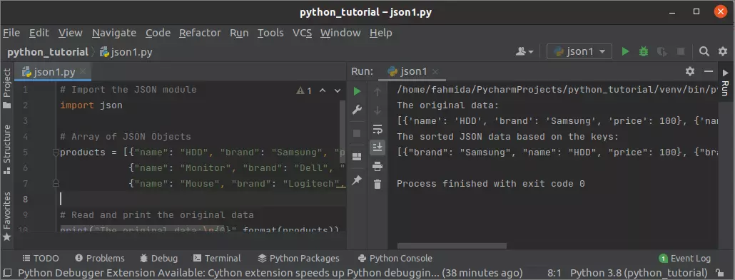 JSON-objektumok rendezése Pythonban 11312_1