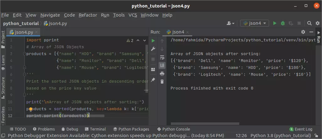 JSON-objektumok rendezése Pythonban 11312_4