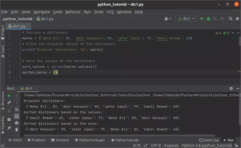 Kaip rūšiuoti žodyną Python 11313_1
