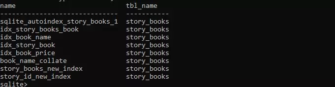 SQLite अनुक्रमणिकाहरू देखाउनुहोस् 1134_11