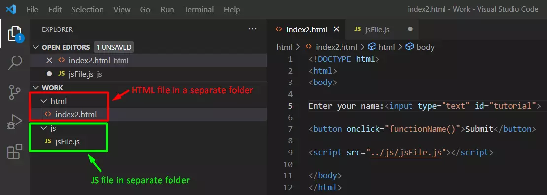 HTML ನಲ್ಲಿ ಜಾವಾಸ್ಕ್ರಿಪ್ಟ್ ಫೈಲ್ ಅನ್ನು ಹೇಗೆ ಸೇರಿಸುವುದು? 11505_3
