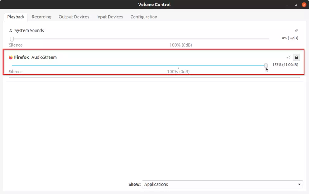 Meriv çawa li Ubuntu Volume Dengê Per Serlêdan Vesaz dike 11729_6