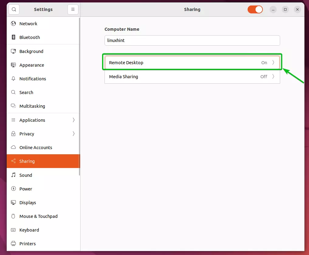 Kaugtöölaua lubamine Ubuntu töölaual 22.04 LTS ja sellele juurdepääs Windowsi kaugtöölaua ühenduse rakendusest 1207_16