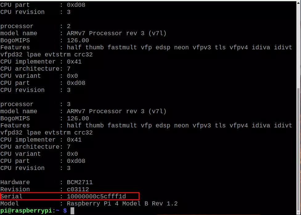 Raspberry Pi ተከታታይ ቁጥር እንዴት እንደሚገኝ 12108_3