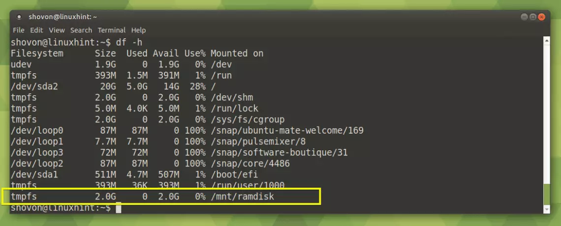 Een Ramdisk maken en gebruiken op Ubuntu 18.04 12162_3
