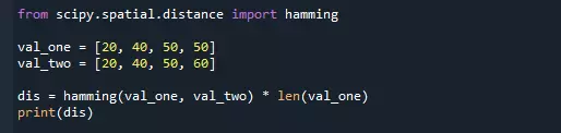 Berekkening fan Hamming ôfstân yn Python 12208_3