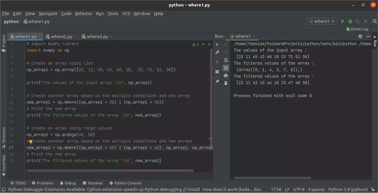 බහු කොන්දේසි සහිත python NumPy where() function භාවිතා කරන්නේ කෙසේද 12289_1