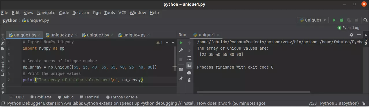 Com utilitzar la funció Python NumPy unique(). 12291_1