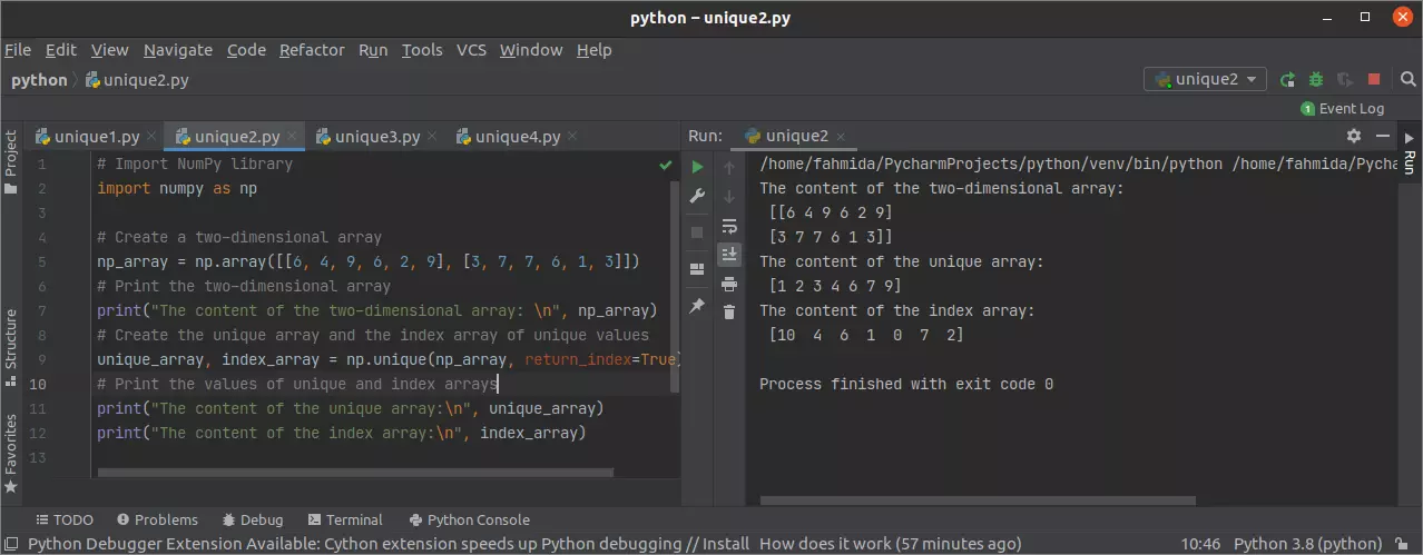 Python NumPy unique()-functie gebruiken 12291_2