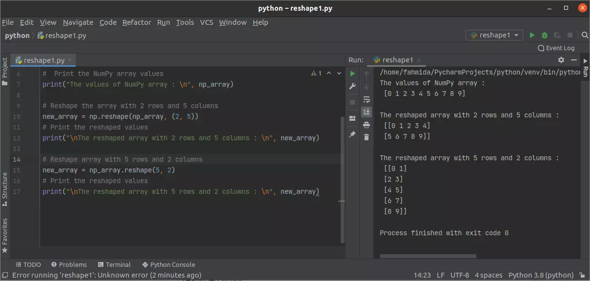 Kumaha Paké Python NumPy reshape () Fungsi 12296_1
