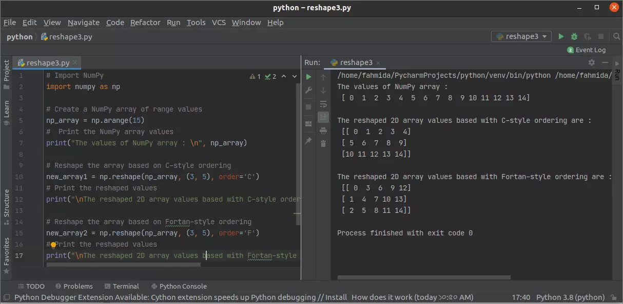 Kumaha Paké Python NumPy reshape () Fungsi 12296_3