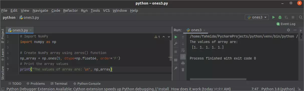 A Python NumPy zeros() és onees() függvények használata 12297_6