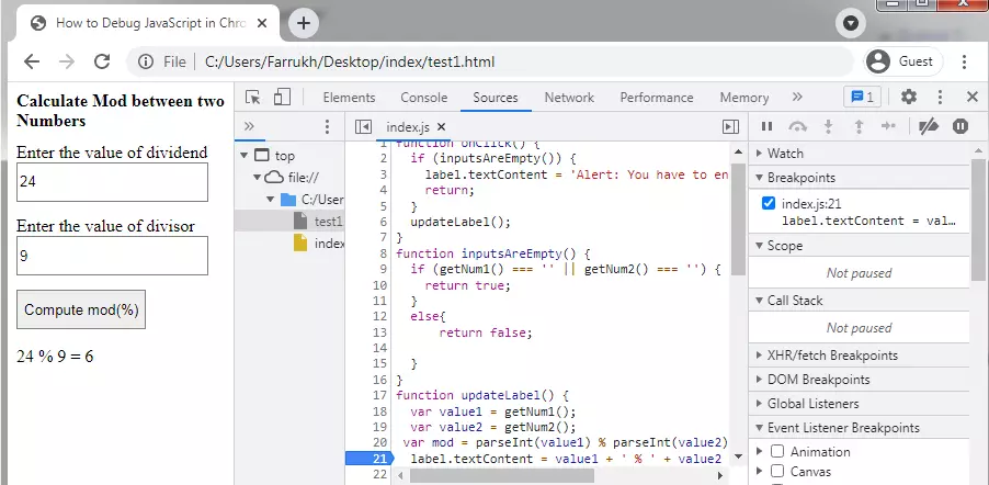 Come eseguire il debug di JavaScript in Chrome 12317_8