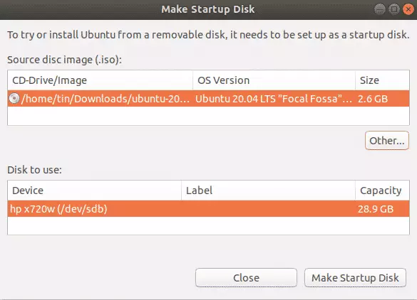 Käivitage Ubuntu 20.04 USB-mälupulgalt