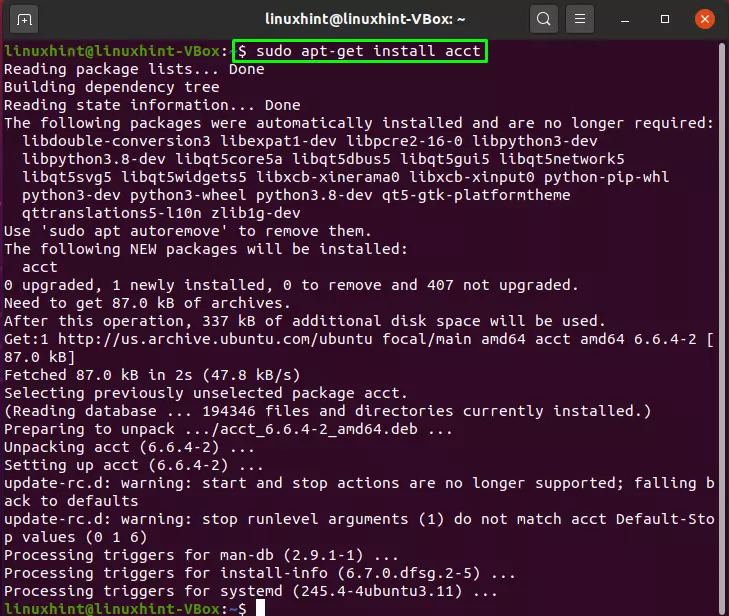 So aktivieren Sie die Prozessabrechnung in Ubuntu 12352_1