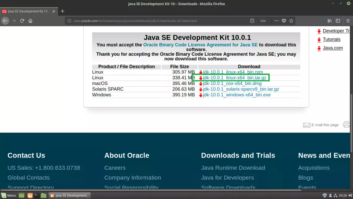 Instalirajte Oracle Java Development Kit (JDK) 10 na Linux Mint 19 12598_3