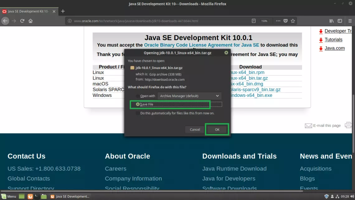 Instalirajte Oracle Java Development Kit (JDK) 10 na Linux Mint 19 12598_4
