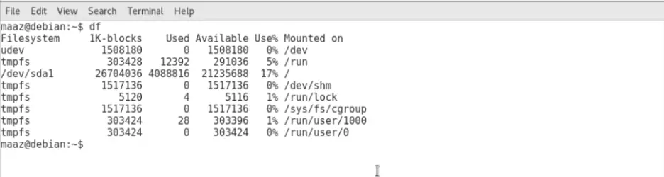 Hvordan sjekker jeg diskplass i Debian-LinuxHint 1265_1