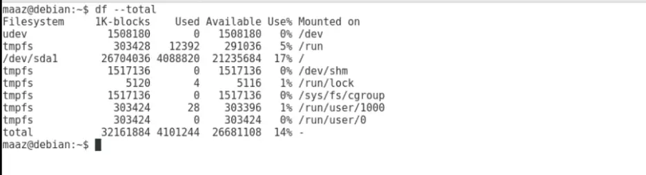 Kuidas kontrollida Debian-LinuxHintis kettaruumi 1265_2