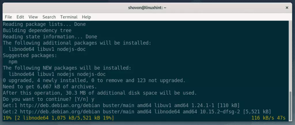 Node.js'yi Debian 10'a Yükleme 12729_5