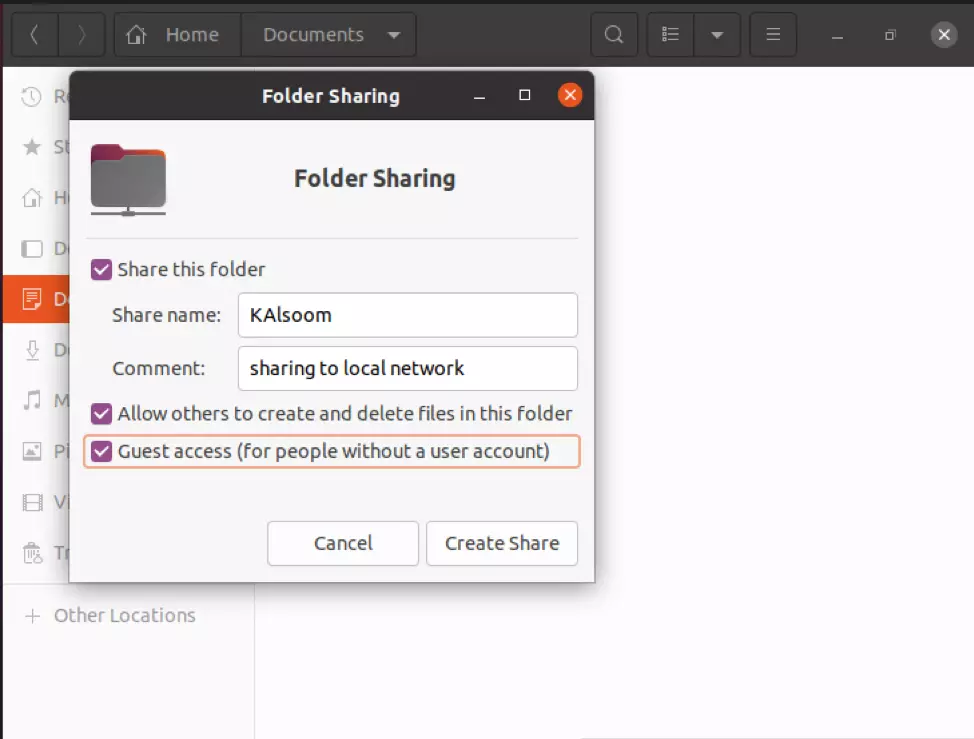 كيفية مشاركة مجلد على الشبكة المحلية باستخدام Ubuntu 12810_7