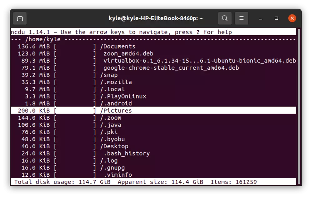Як використовувати ncdu в Linux для аналізу та відстеження використання диска 128_3