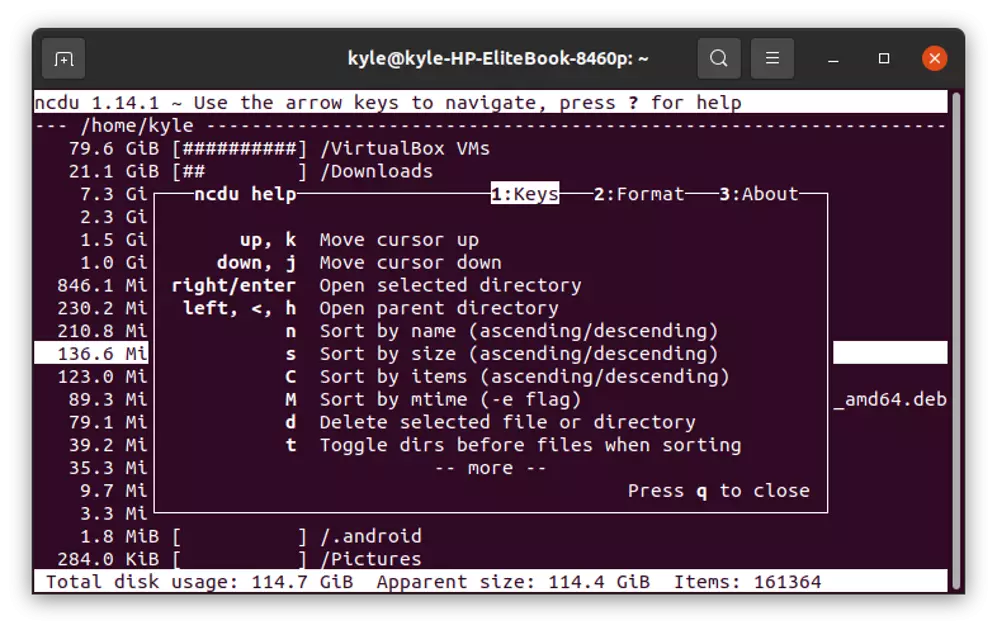 Kouman pou itilize ncdu nan Linux pou analize ak swiv itilizasyon disk la 128_6