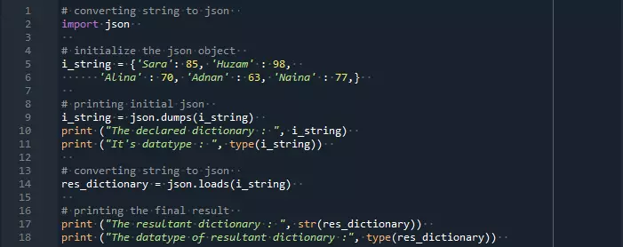 Ṣe iyipada Okun kan si JSON Python