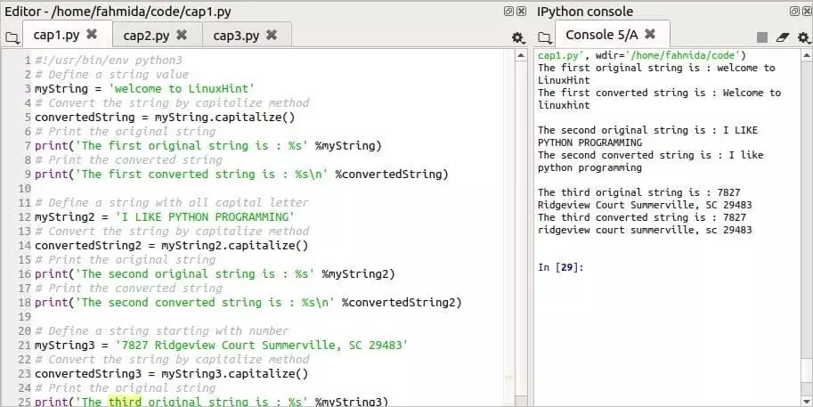 Escriba a primeira letra dunha cadea coa función Python capitalize(). 13041_1