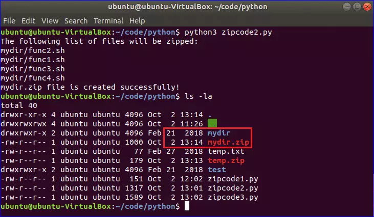 Koristite python za komprimiranje datoteke i direktorija 13224_2