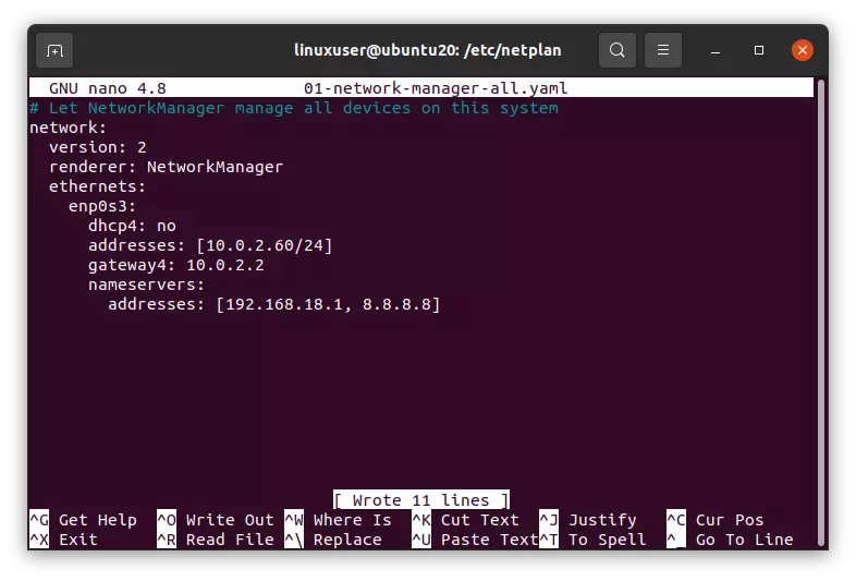 Ahoana ny fanovana ny DHCP mankany amin'ny adiresy IP Static ao amin'ny Ubuntu 20.04? 13312_18