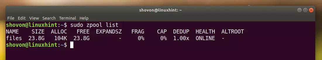 Ubuntu 18.04 LTS-də ZFS Fayl Sistemini quraşdırın 13366_12