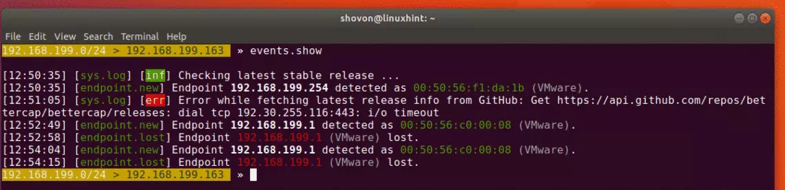 Įdiekite „Bettercap“ Ubuntu 18.04 ir naudokite įvykių srautą 13388_32