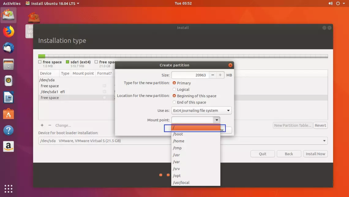 Ubuntu 18.04 LTS အနိမ့်ဆုံး ထည့်သွင်းခြင်းလမ်းညွှန် 13390_18