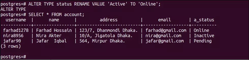 Tipo di dati enumerato PostgreSQL 1440_7