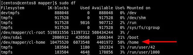 CentOS 8 LVM ஐப் பயன்படுத்தி ரூட் பகிர்வை நீட்டிக்கிறது 1521_1